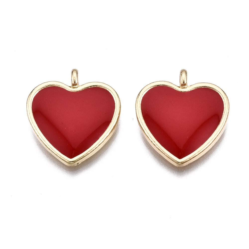 10Pcs Alloy Heart Pendants with Enamel Light Gold Heart Pendant ...