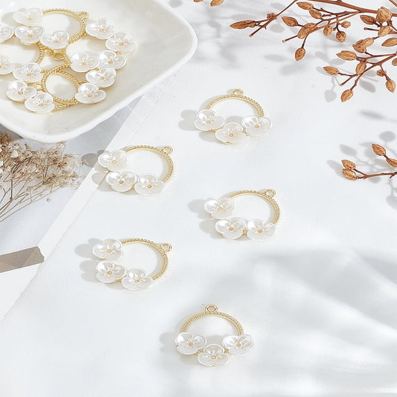 10Pcs Alloy Pendants with Plastic Imitation Pearl Ring with Flower ...