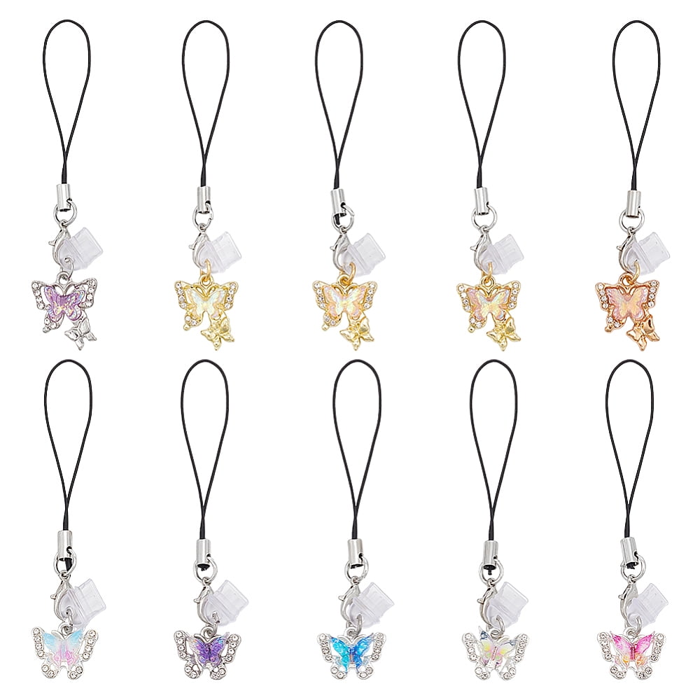 10Pcs Alloy Rhinestone and Resin Mobile Straps with Plastic Mobile ...