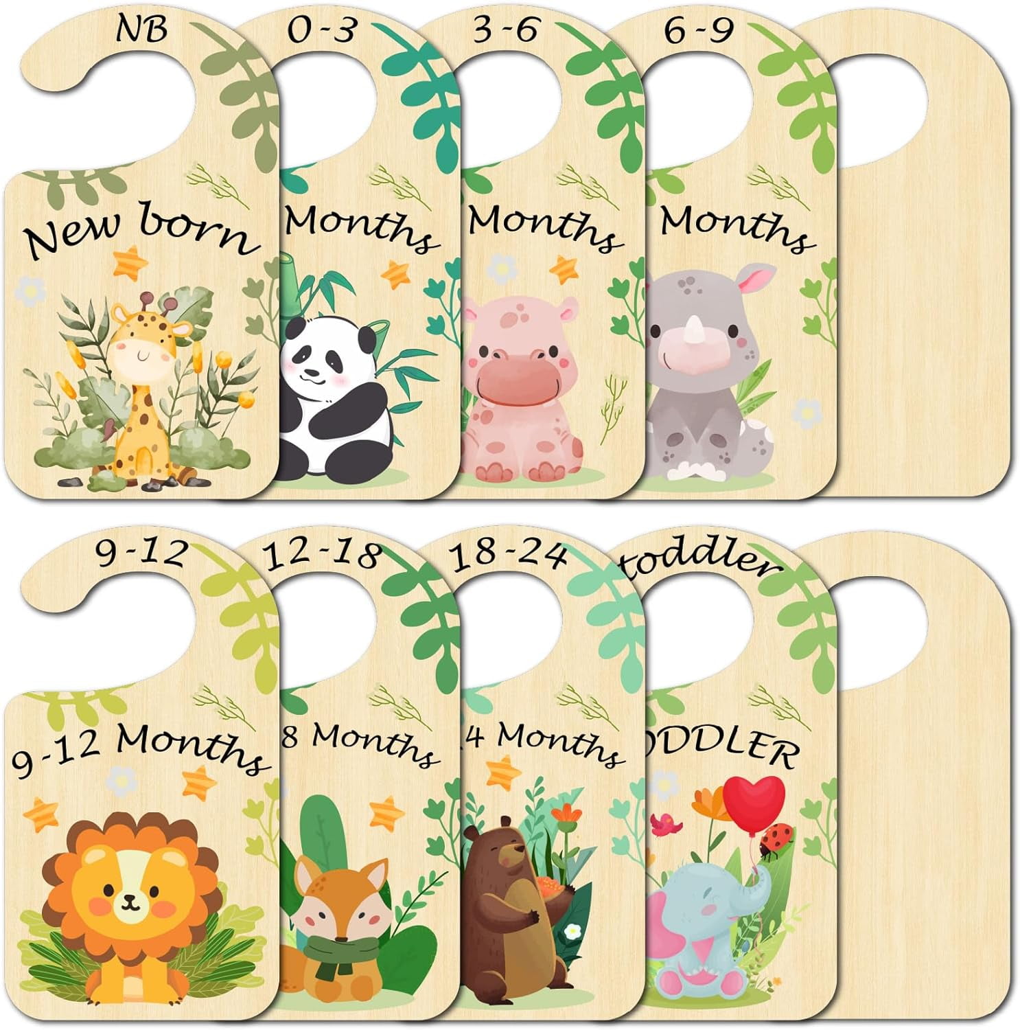 10Pcs Animals Wood Baby Wardrobe Dividers Leaf from Newborn to 36 Month ...