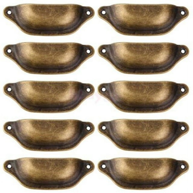 10Pcs Antique Brass Cupboard Cabinet Drawer Knob Furniture Shell Pull ...