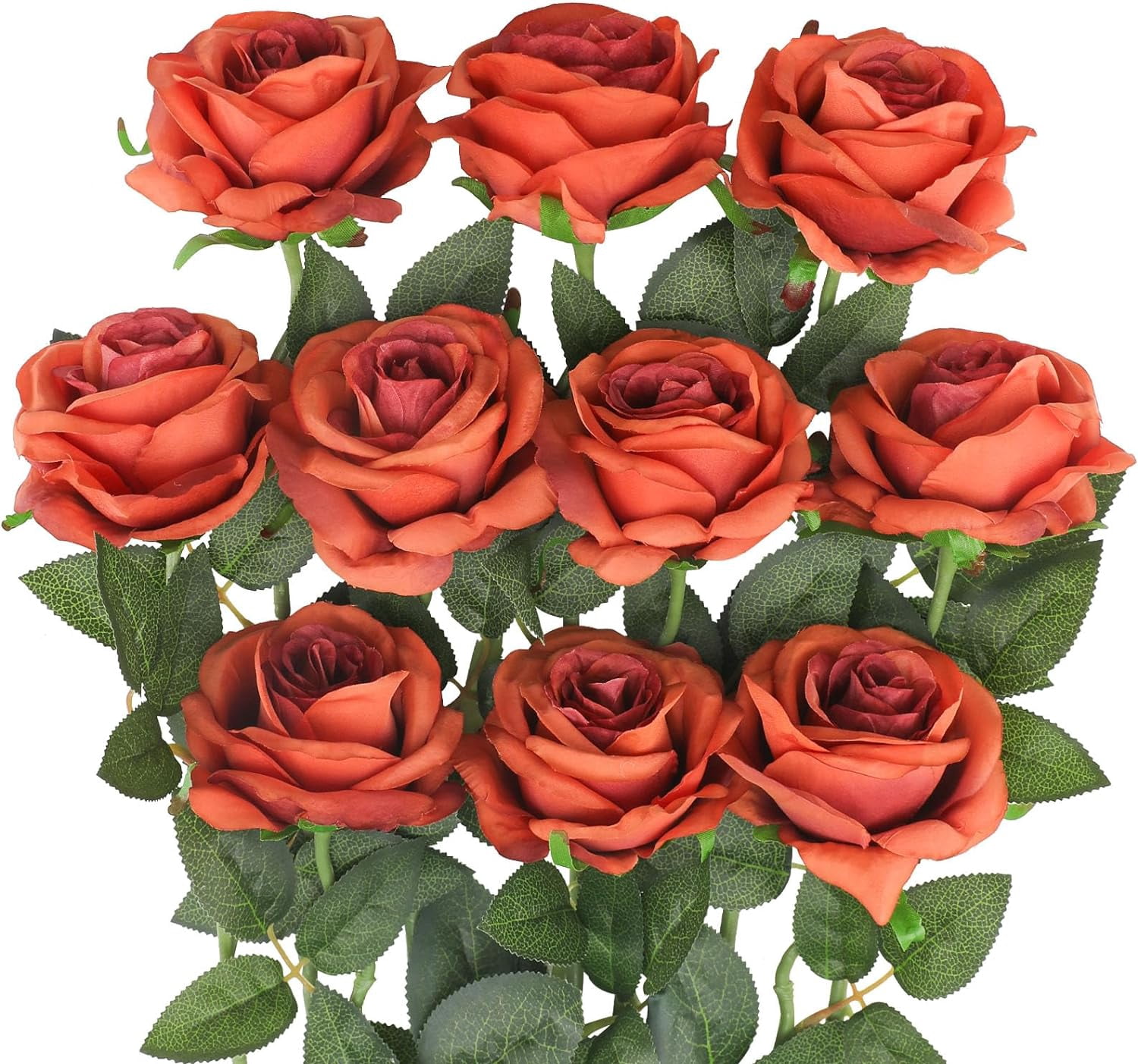 10Pcs Artificial Rose Flowers with Long Stem Fake Roses Silk Realistic ...
