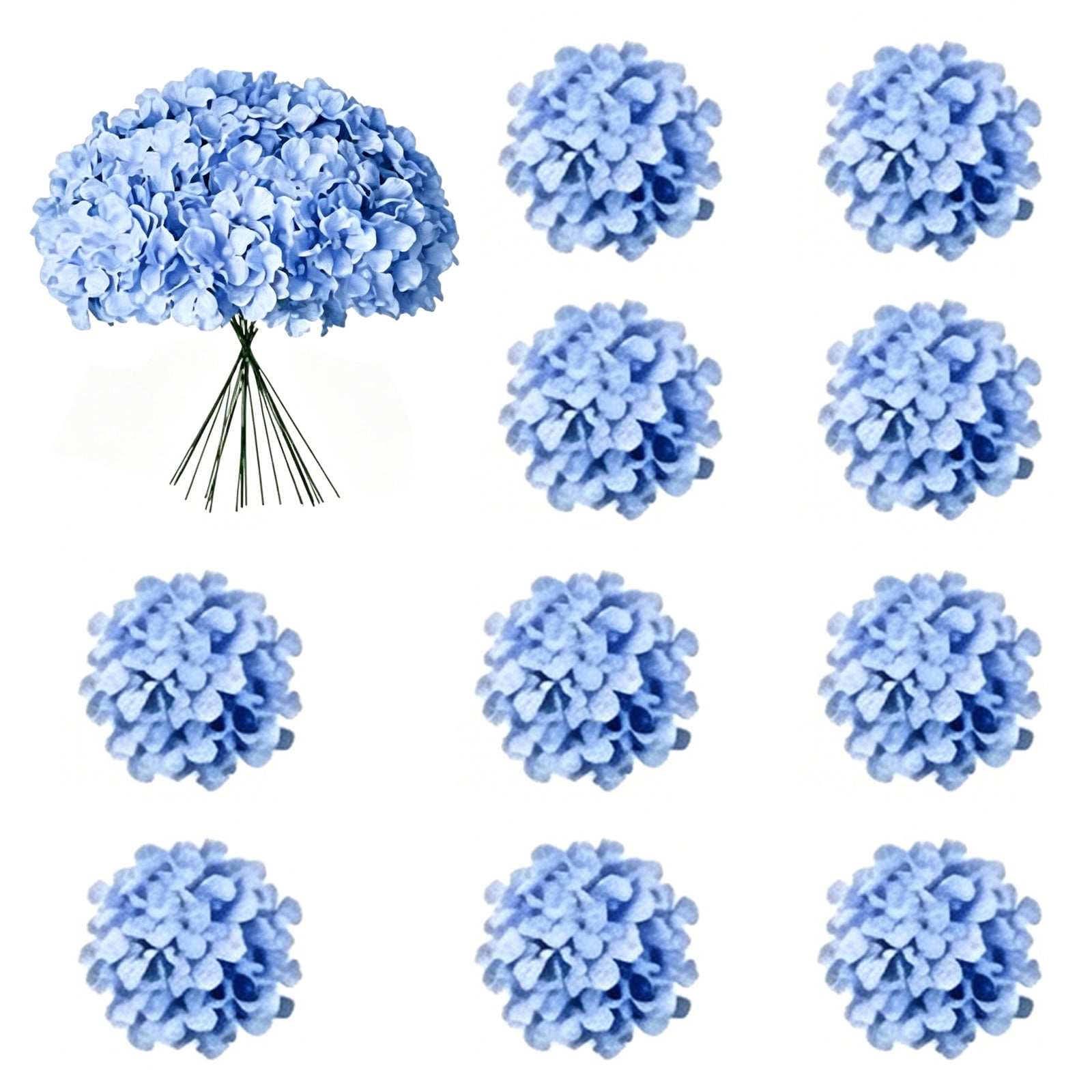 10Pcs Artificial Silk Hortensia Flower With Flexible Wire Stems for ...