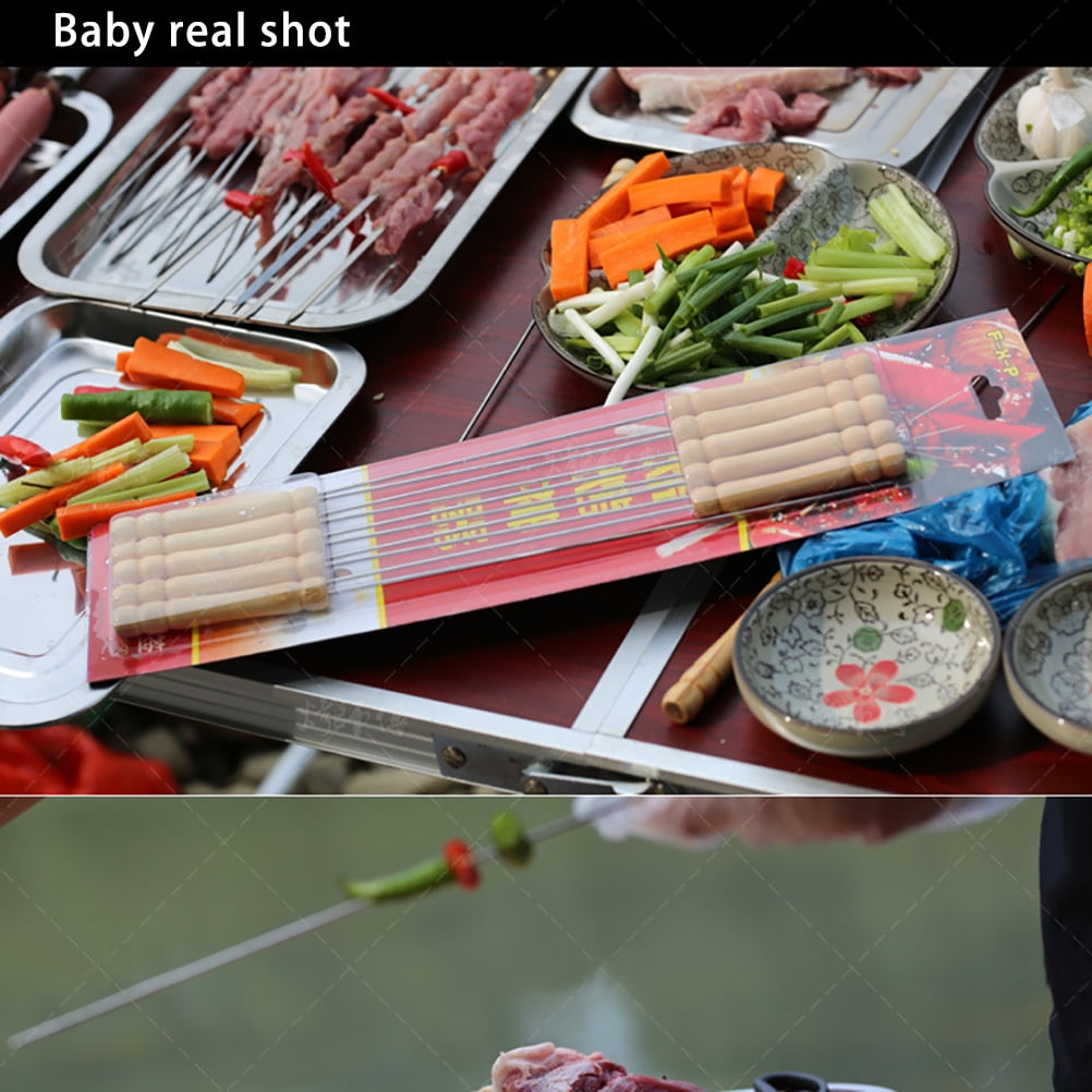 10Pcs Barbecue Needles with Wooden Handle Stainless Steel Grilling ...