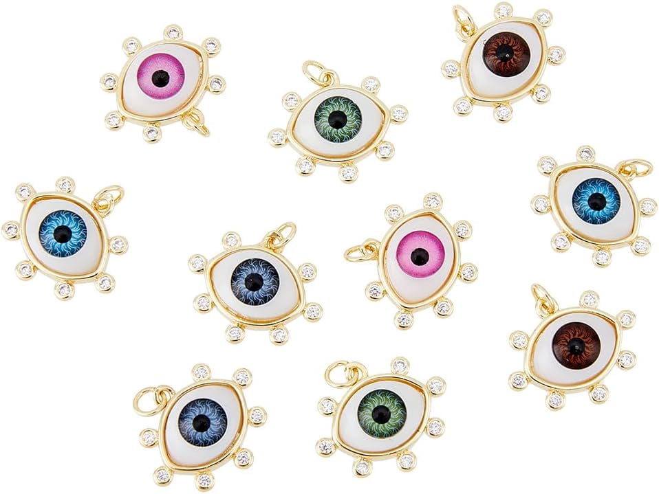 10Pcs Bead Charms 5 Colors Oval Eye Charms Real 18K Gold Plated ...