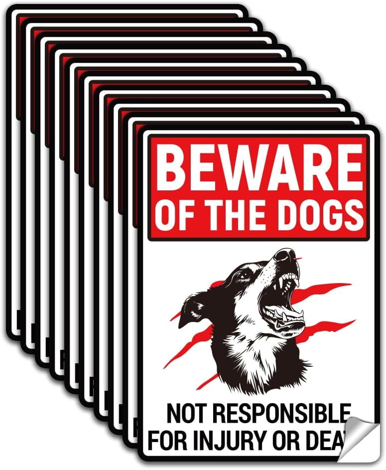 10Pcs Beware of Dog Sign Sticker PVC Waterproof Beware of Dog Warning ...