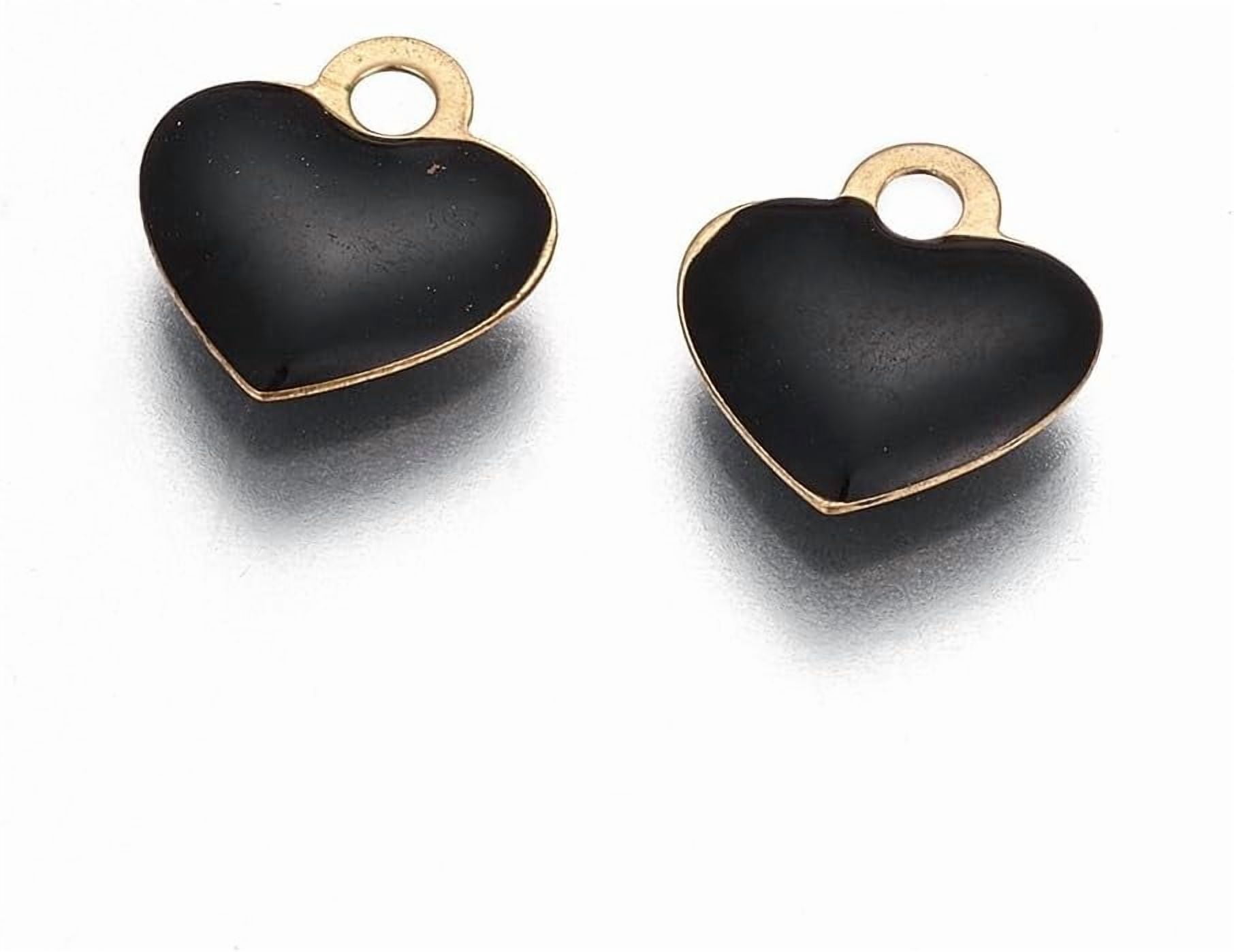 10Pcs Black Enamel Heart Shape Charms Real 18K Gold Plated Brass Heart ...