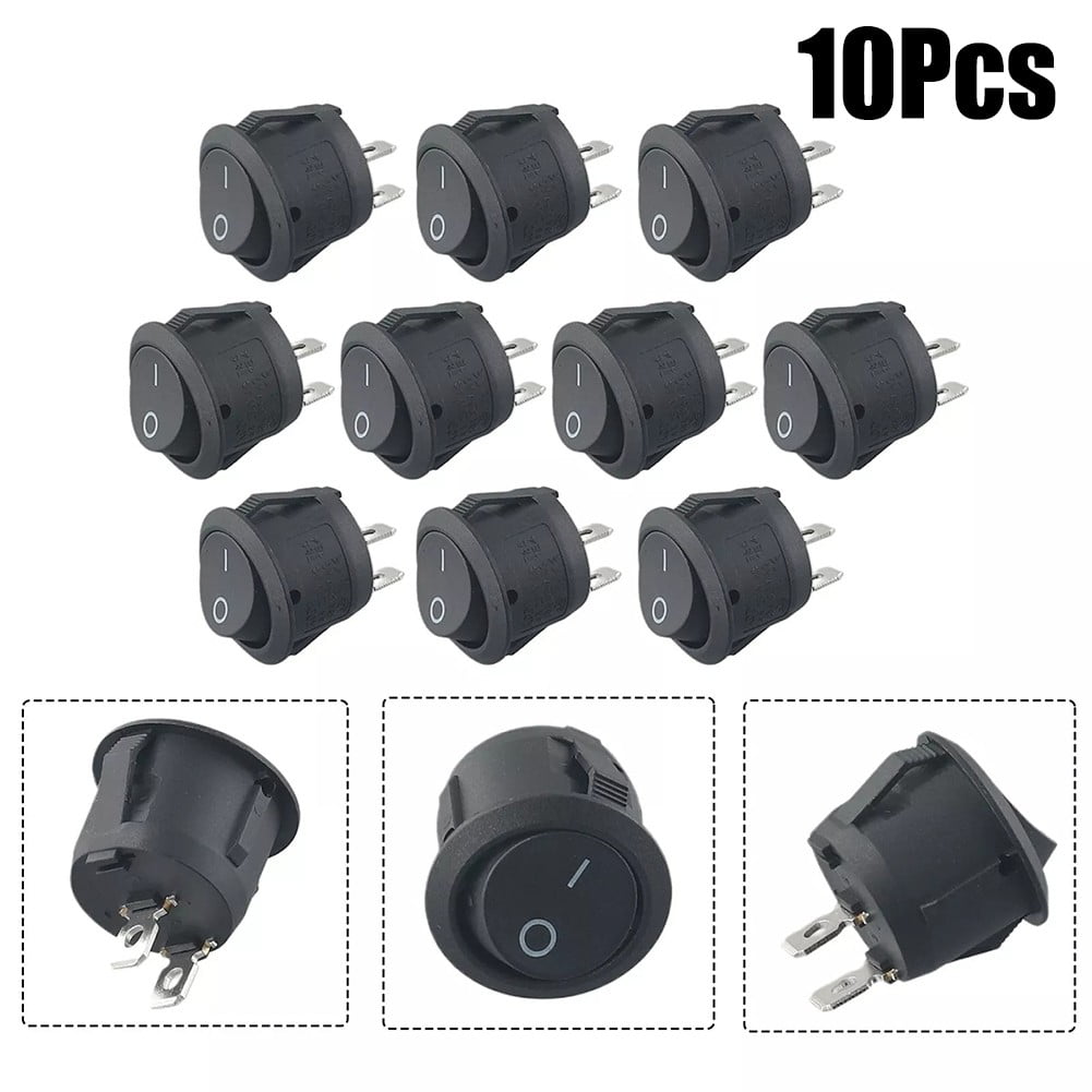 10Pcs Black Round Rocker Switches 6A 250V Ac Spst For Diy Electrical ...