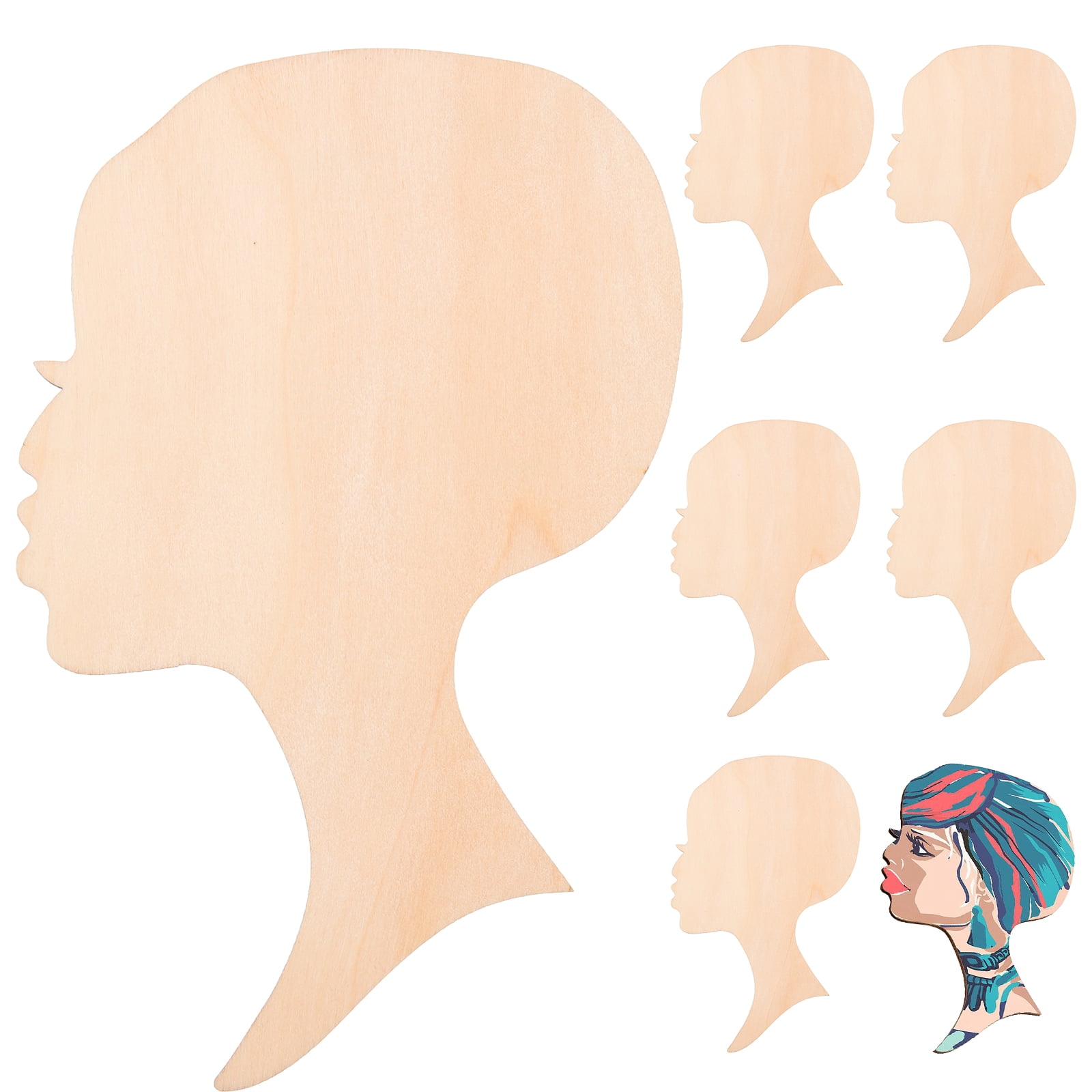 10Pcs Creative African Woman Head Shape Unfinished Wood Cutouts for ...