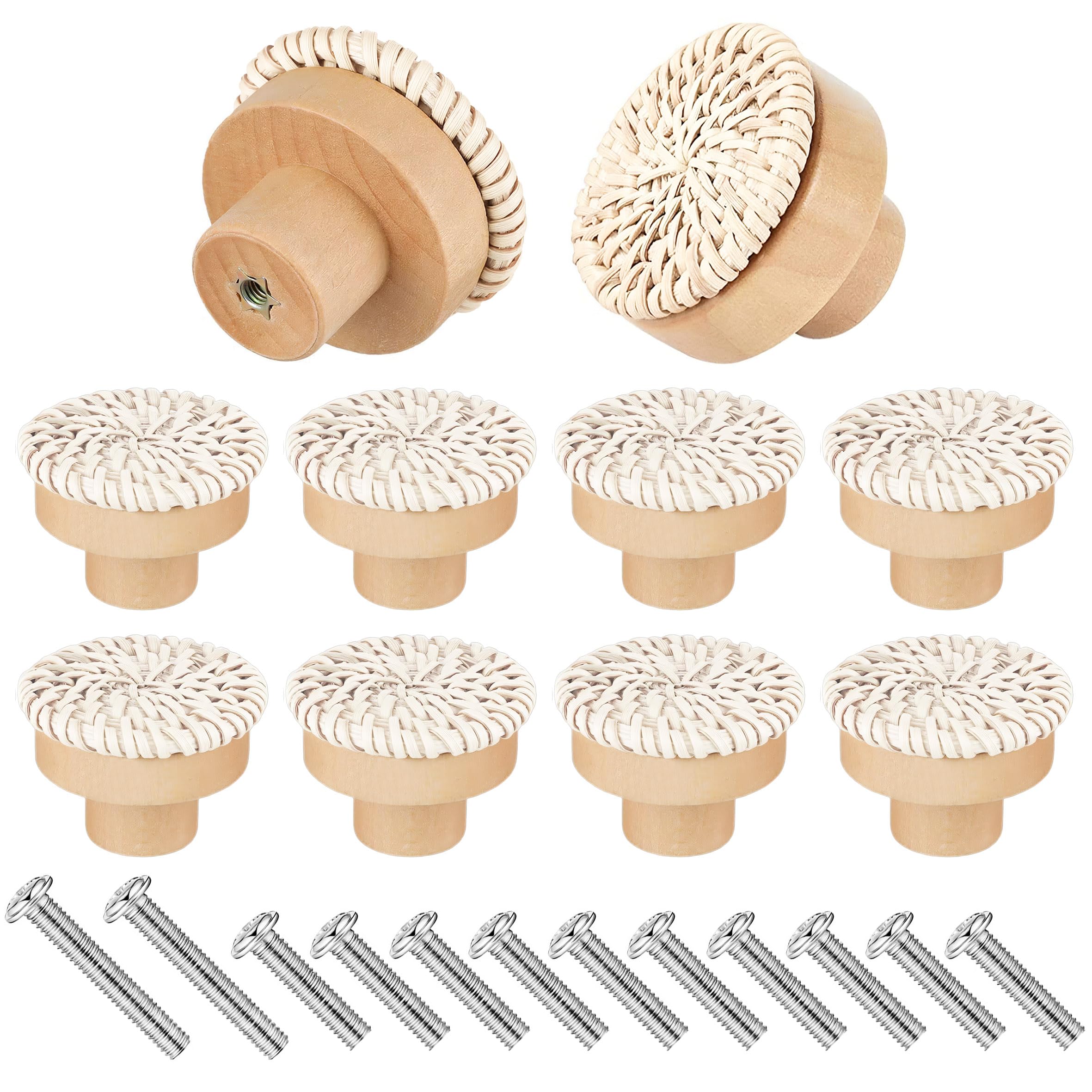 10Pcs Boho Rattan Cabinet Knobs, Natural Wood Cabinet Knobs, Boho ...