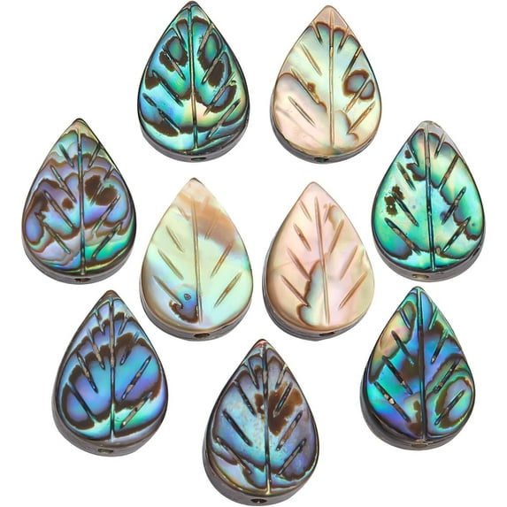 10Pcs/Box Abalone Shell Beads Leaf Shape Paua Shell Beads Colorful Drop ...