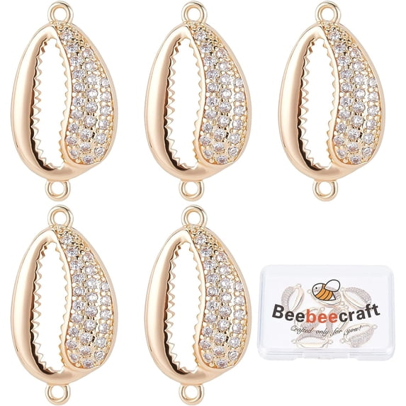 10Pcs/Box Cubic Zirconia Sea Shell Link Charms 18K Gold Plated Brass ...
