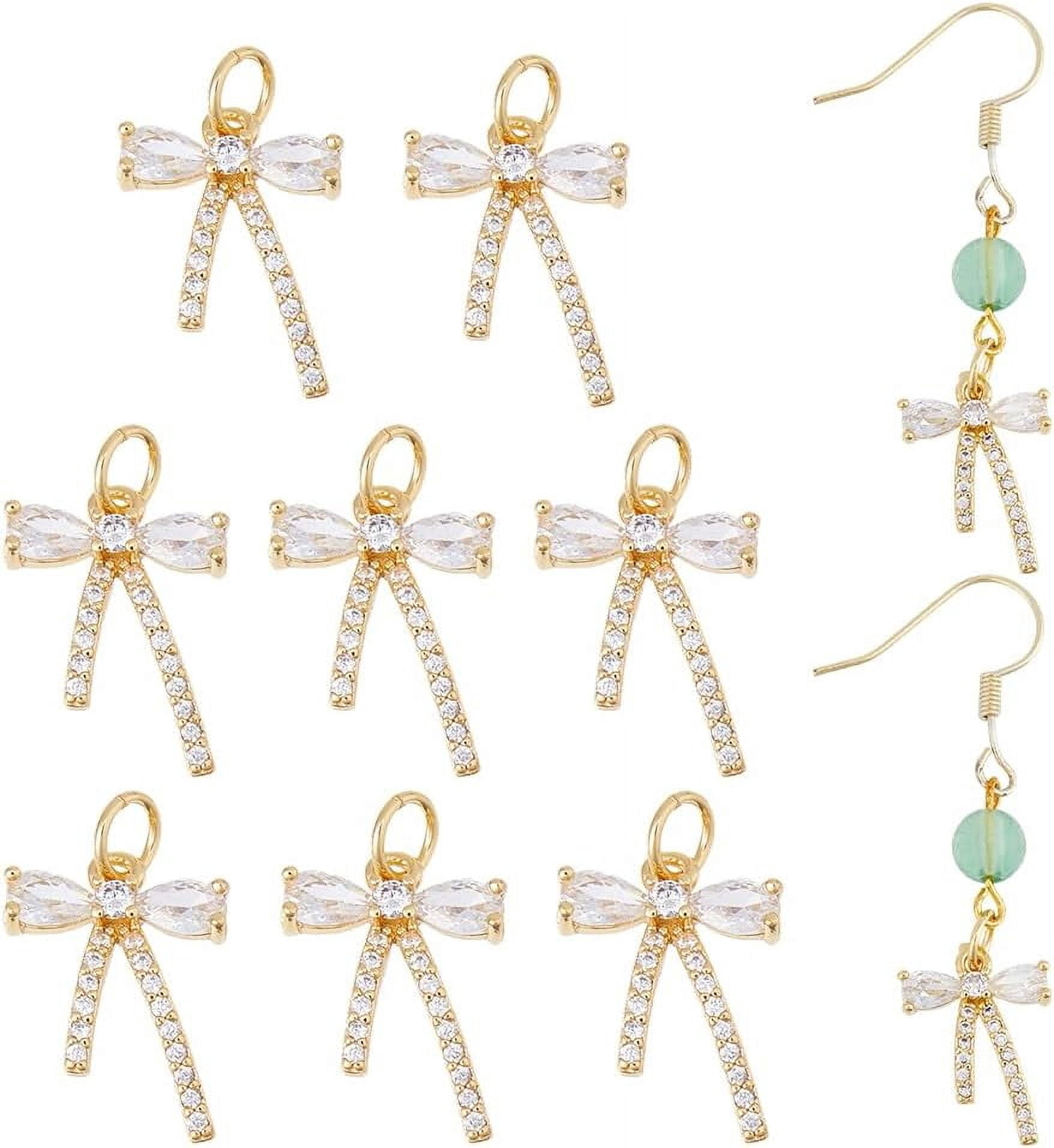10Pcs Brass Bowknot Charms Cubic Zirconia Dangle Charm Real 18K Gold ...