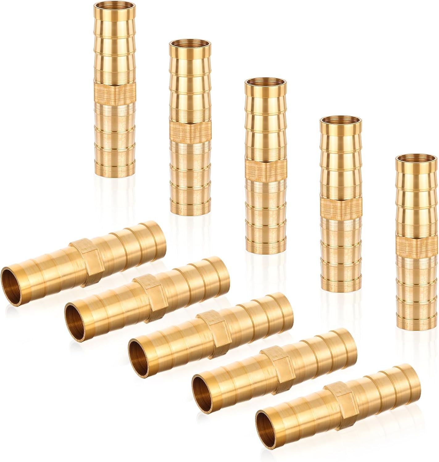 10Pcs Brass Hose Barb Fitting, 3/8" Hose ID Brass Hex Barbed Splicer Mender Barb Hose Union Fuel ...