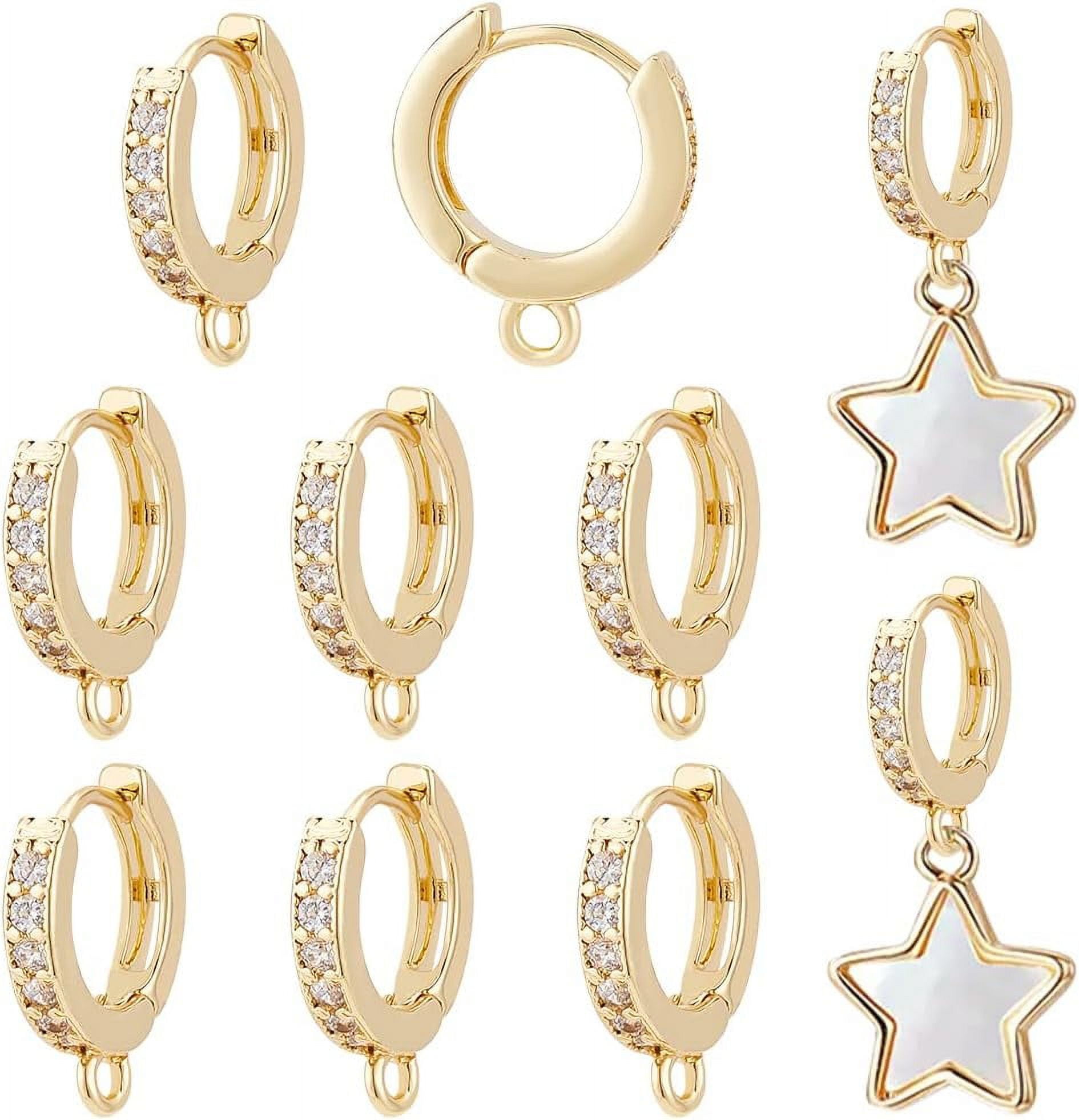 10Pcs Brass Huggie Hoop Earring Findings, with Horizontal Loops and ...