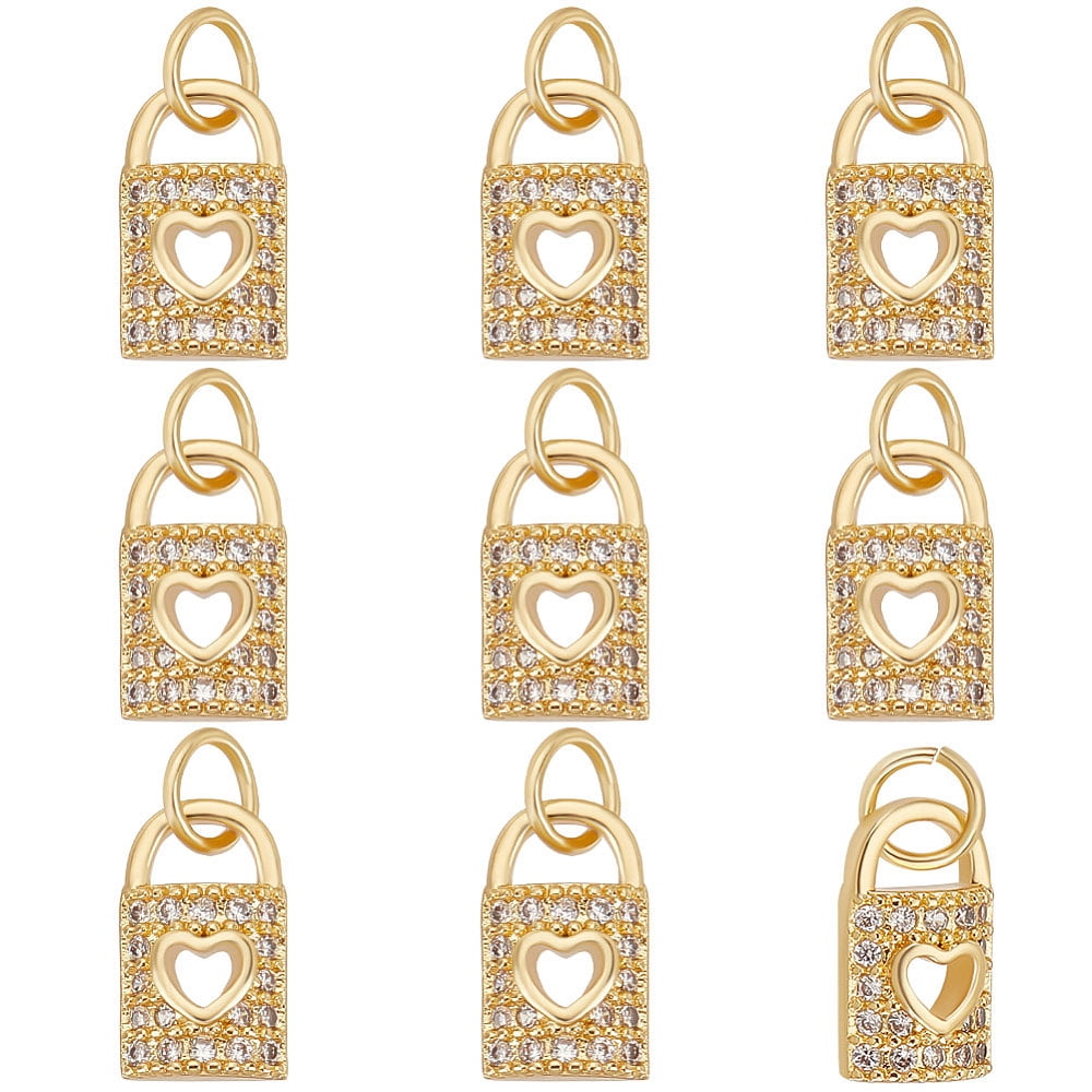 10Pcs Brass Micro Pave Clear Cubic Zirconia Charms with Jump Rings Long ...