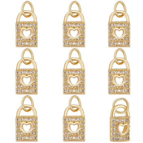 10Pcs Brass Micro Pave Clear Cubic Zirconia Charms with Jump Rings Long ...