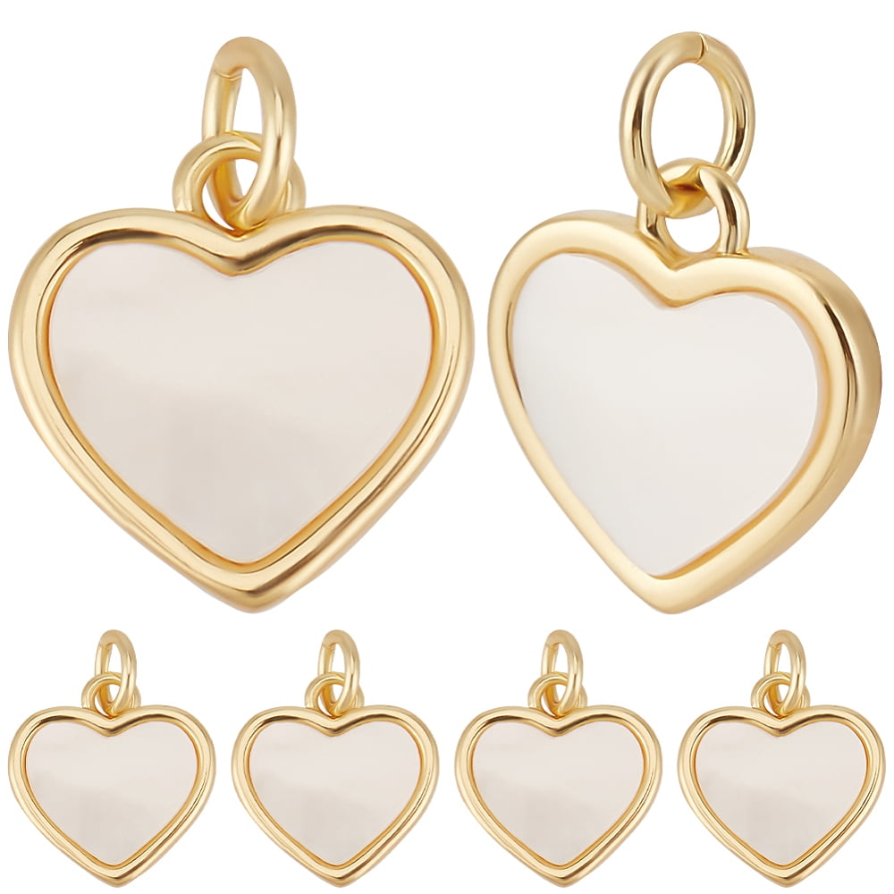 10Pcs Brass Pave Natural White Shell Heart Charms with Jump Rings Real ...