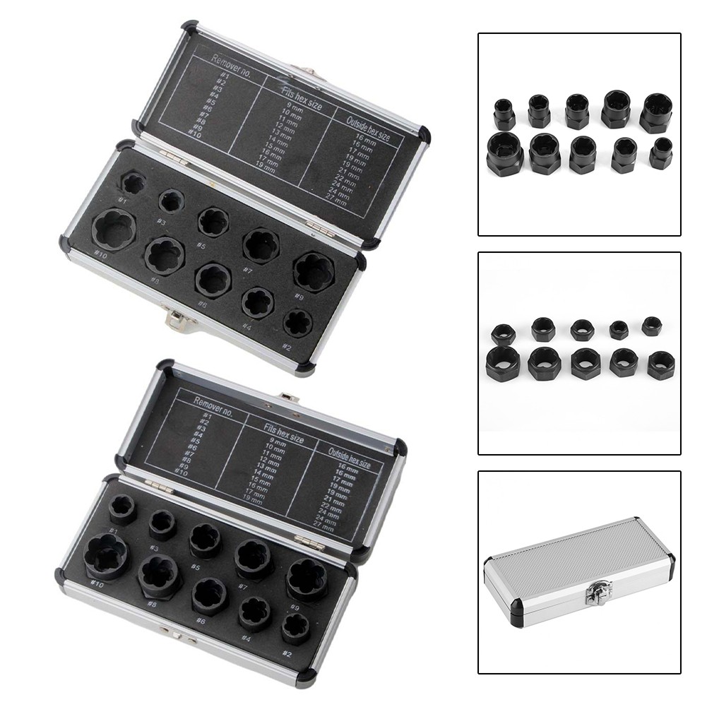 10Pcs Broken Nut Bolt Extractor Screws Remover Threading Tool Kit Black ...