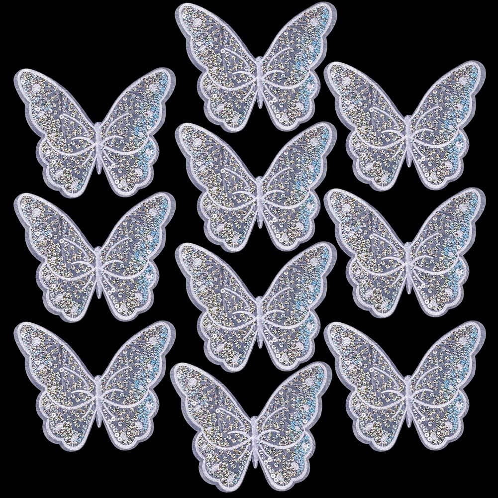 10Pcs Butterfly Embroidery Patches Sewing Sew On White Sequin ...