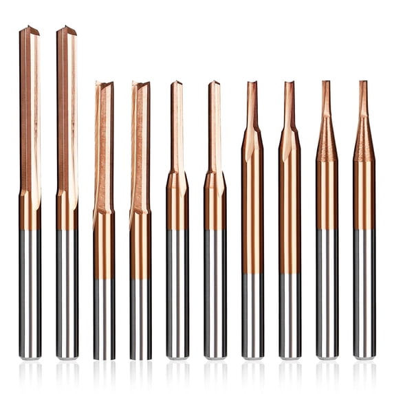 10Pcs CNC Router Bit Set, 1/8” Shank Straight CNC Bits TiCN Coating ...