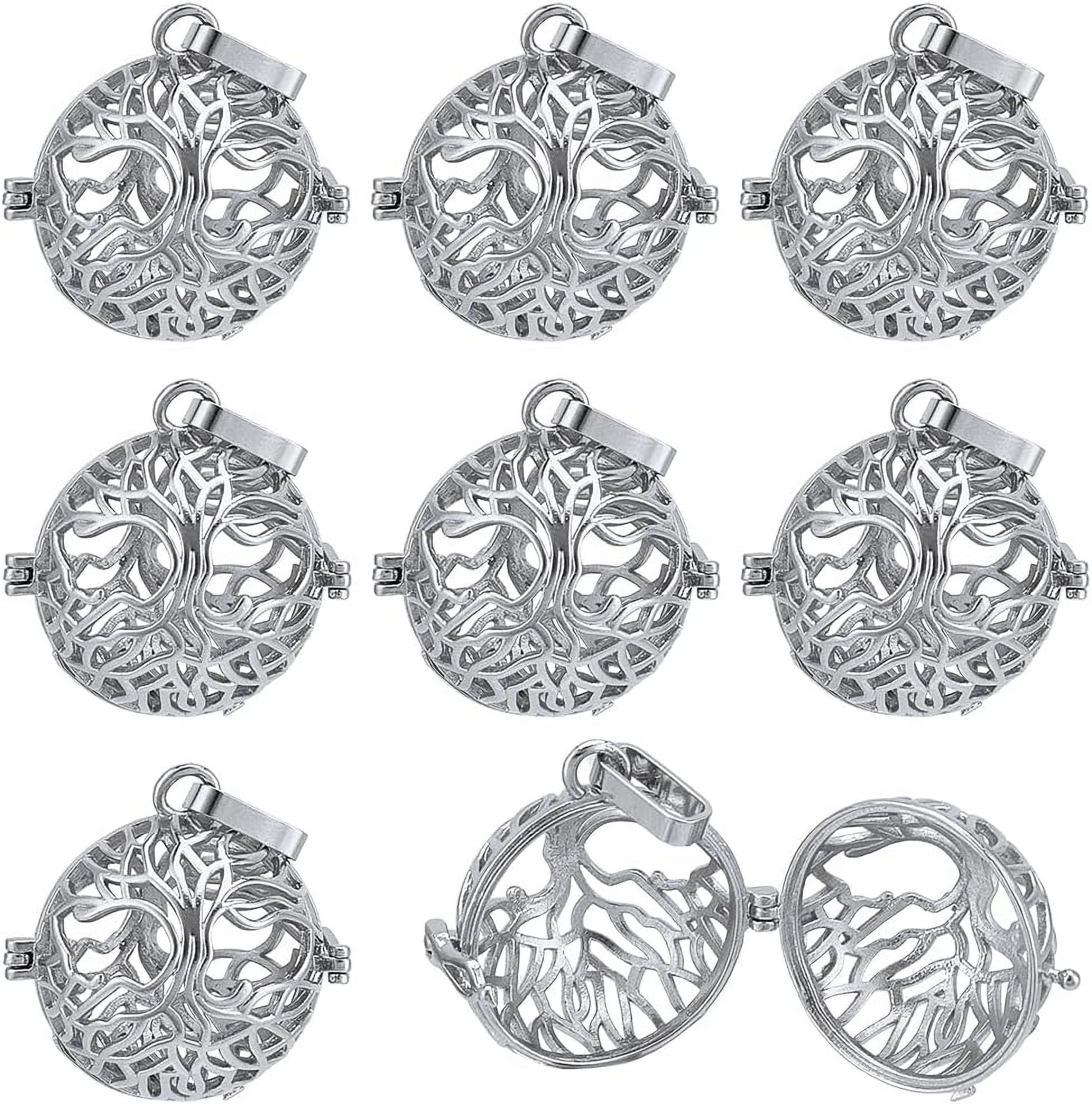 10Pcs Cage Charms Brass Locket Charms Silver Hollow Openable Tree of ...