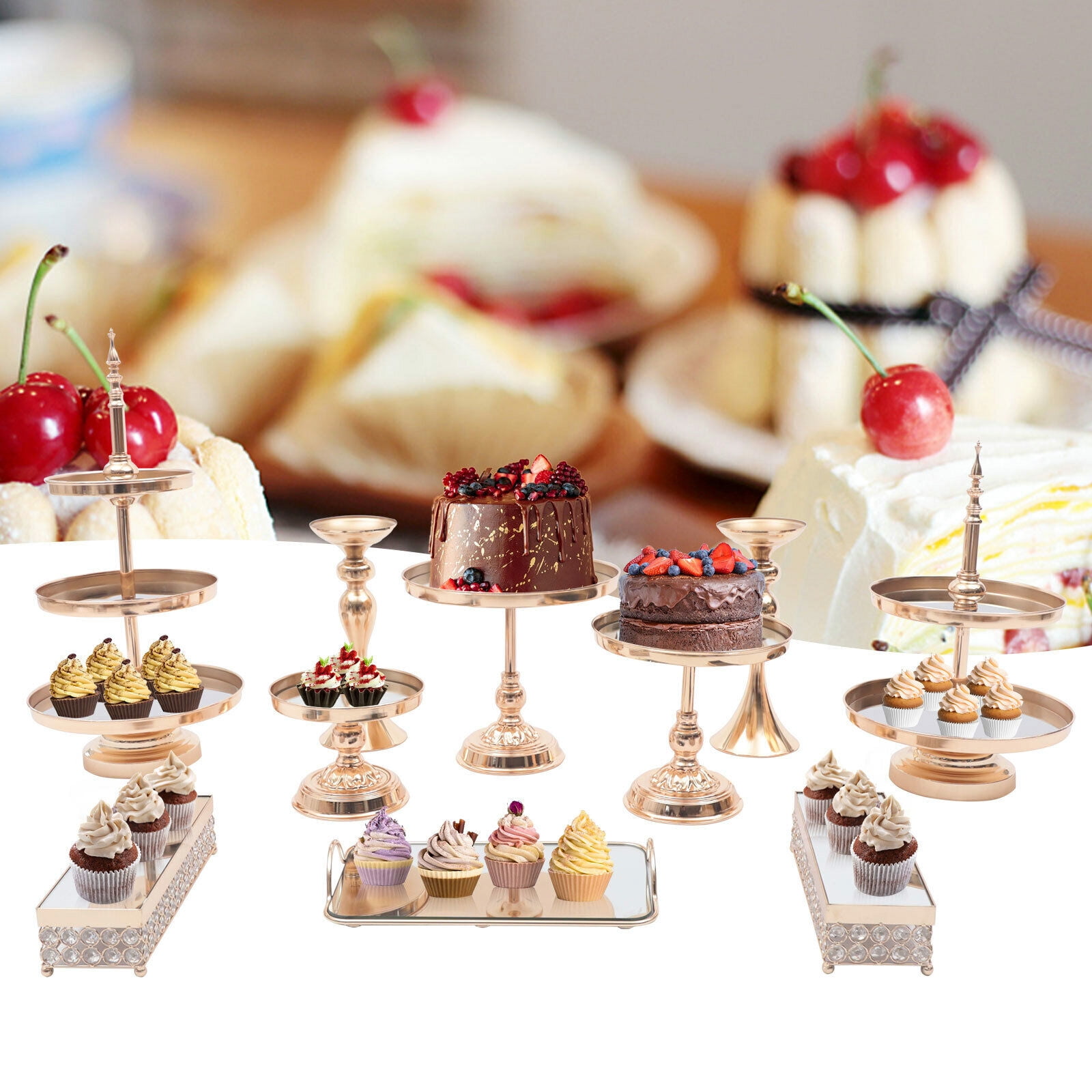 10Pcs Cake Stand Set Dessert Display Rack Fruits Tray Cupcake Holder ...