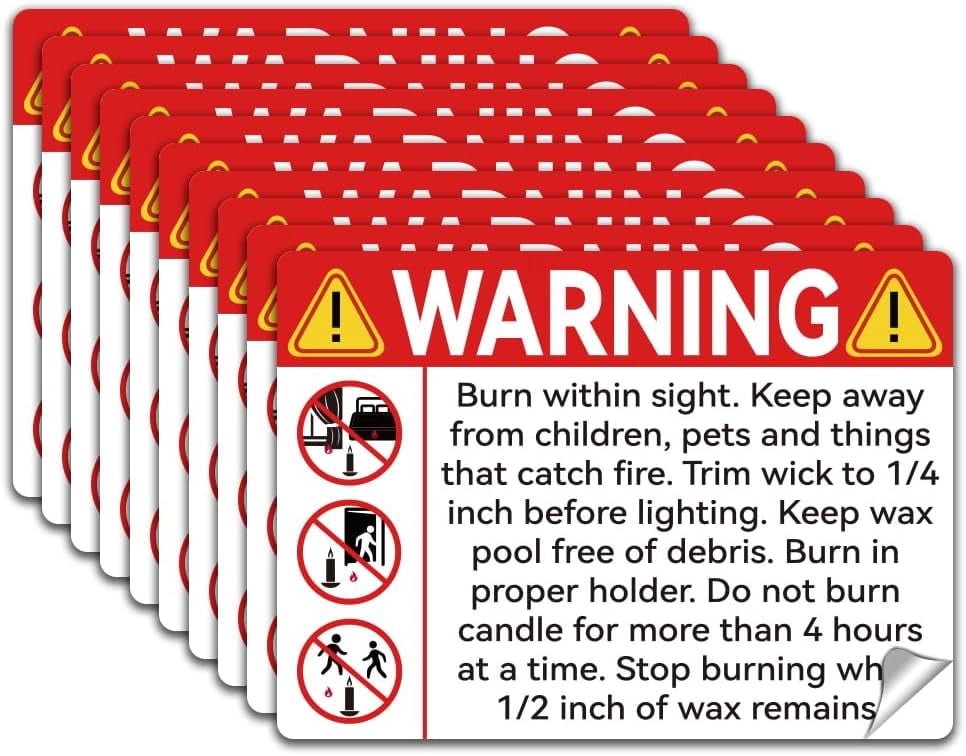 10Pcs Candle Warning Labels Sign Sticker PVC Waterproof Candle Safety ...