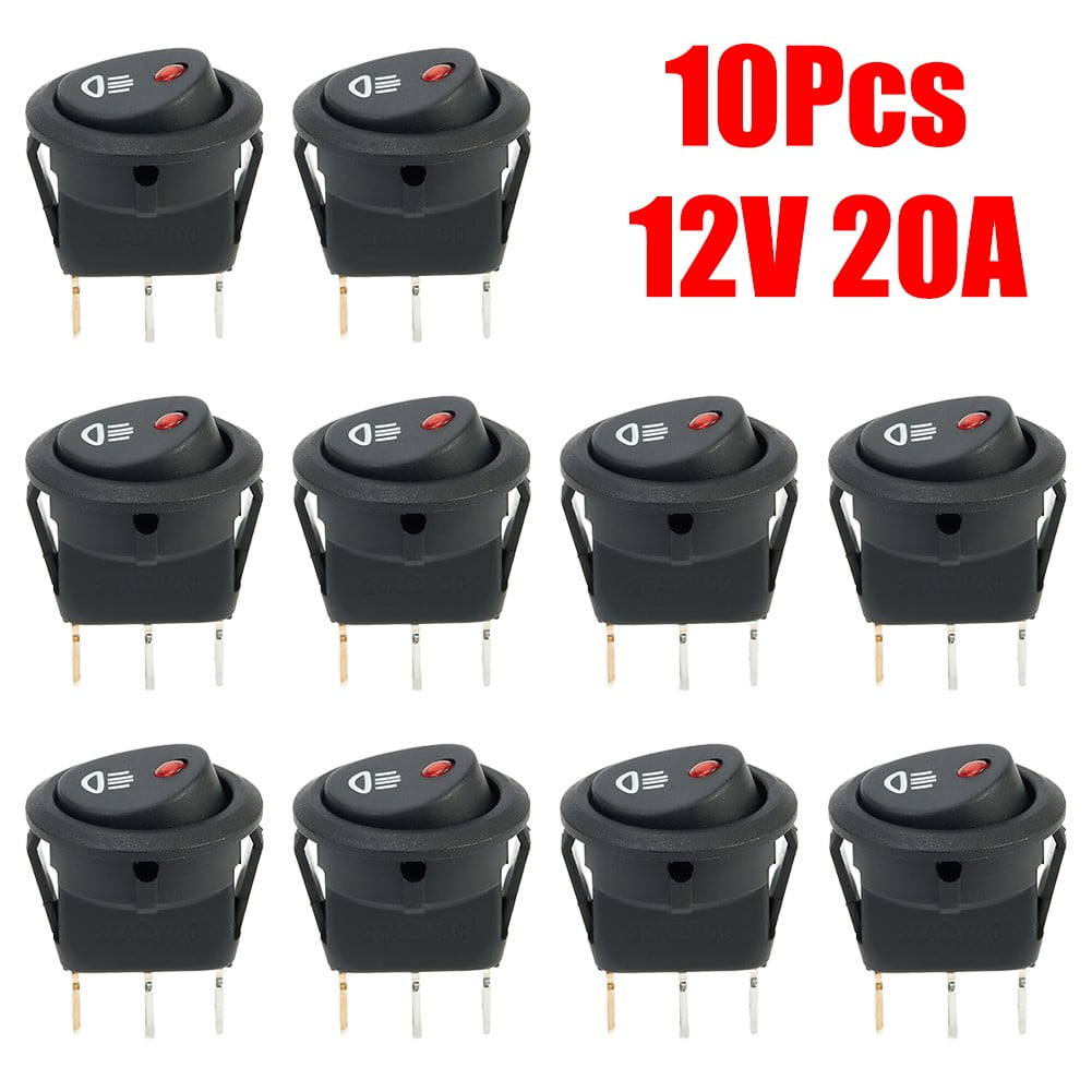 10Pcs Car Van Truck On Off Rocker Switch Round 12V Red Led Fog Light ...