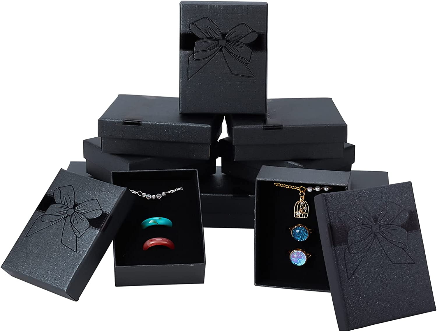 10Pcs Cardboard Jewelry Boxes with Sponge Inside Rectangle Bowknot Pattern Gray 9.1x6.9x3.15cm ...