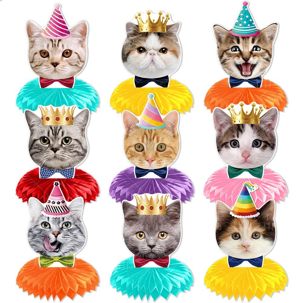 10Pcs Cat Honeycomb Centerpieces Cat Birthday Party Supplies Kitten ...