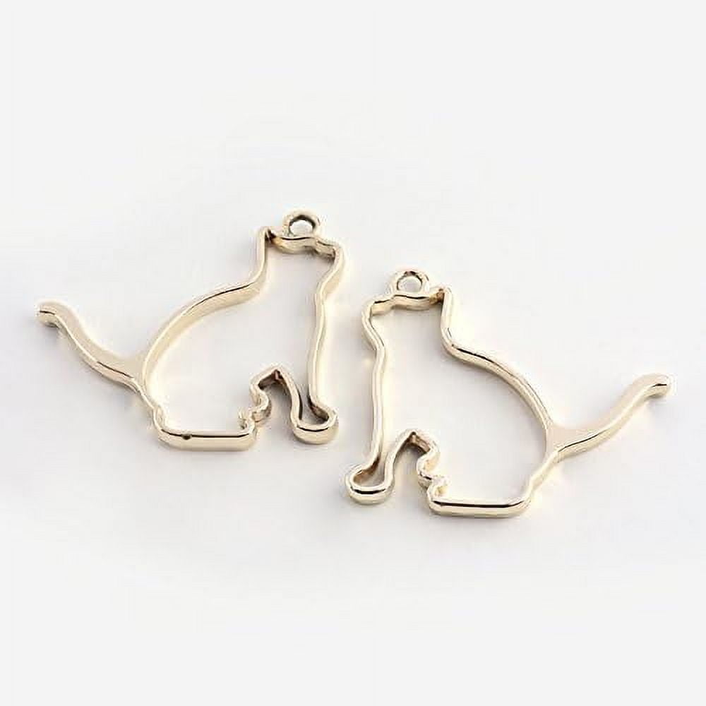 10Pcs Cat Shape Open Back Bezel Pendants Golden Hollow Pendant Frame ...