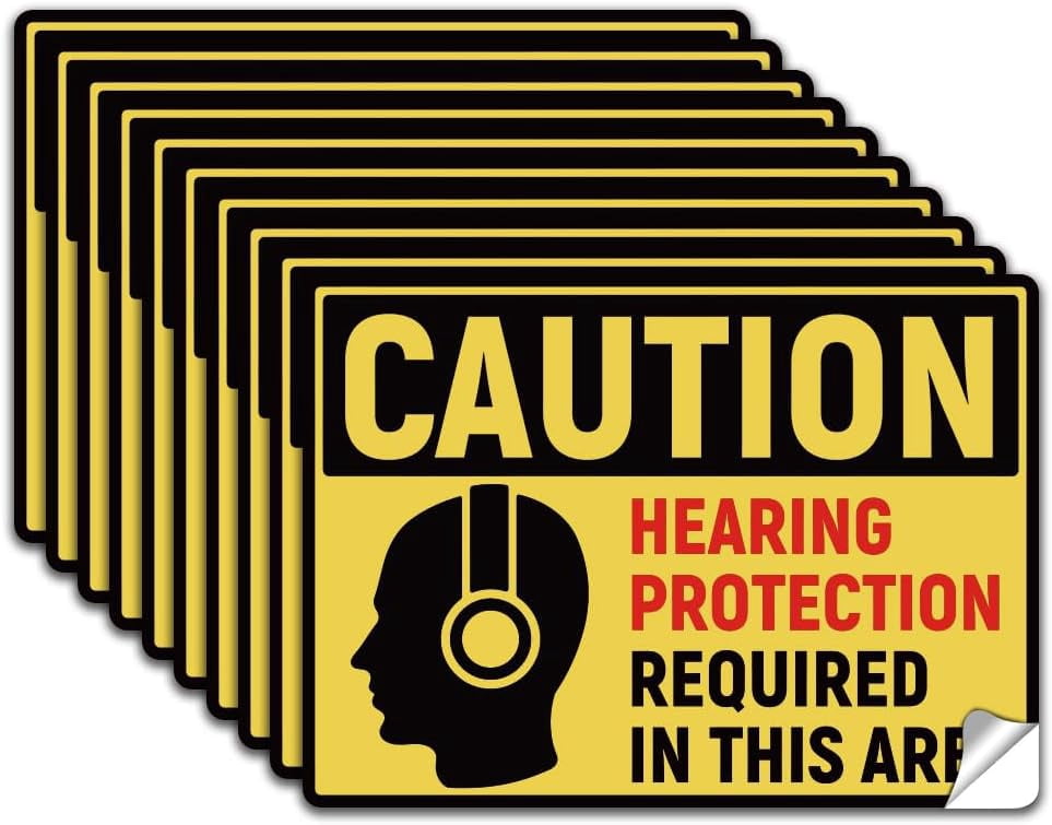 10Pcs Caution Hearing Protection Required In This Area Sticker PVC ...