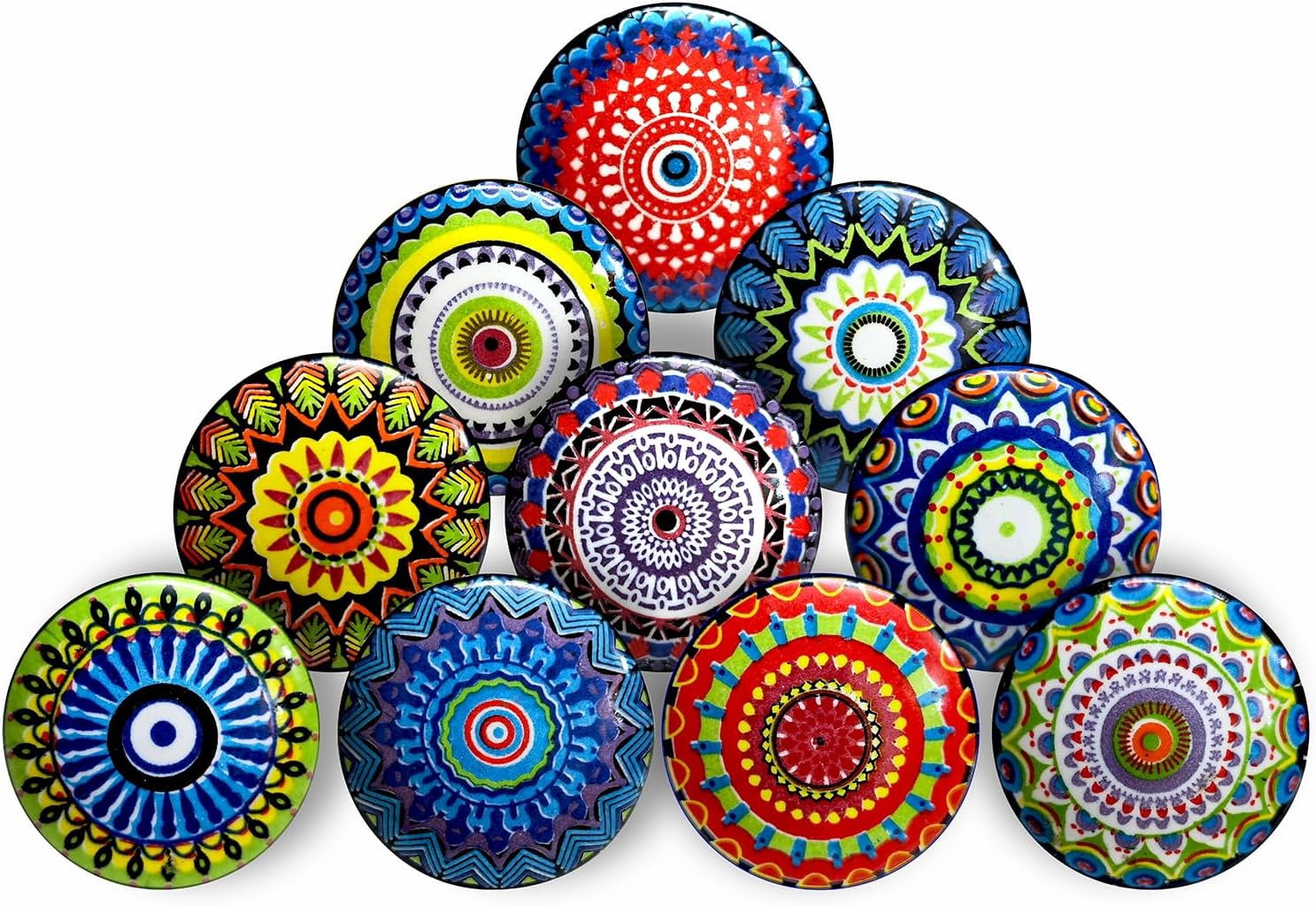 10Pcs Ceramic Cabinet Knobs - Vinta L Hand Painted Multicolor Handmade ...