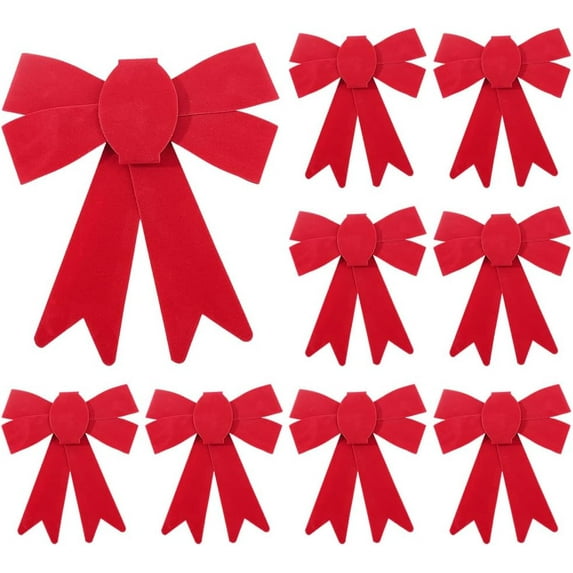 10Pcs Christmas Bows PVC Big Red Bowknot Decorations with Twist Tie ...