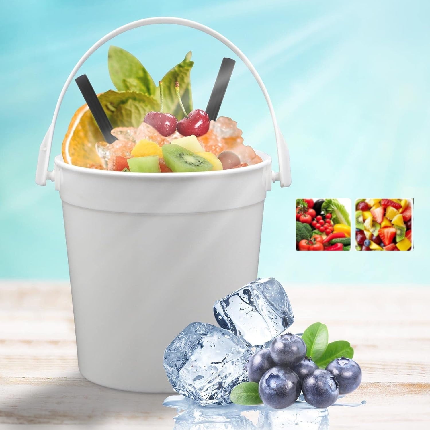 10Pcs Cocktail Buckets, 1L (32oz) Reusable Plastic Ice Cream Bucket for ...