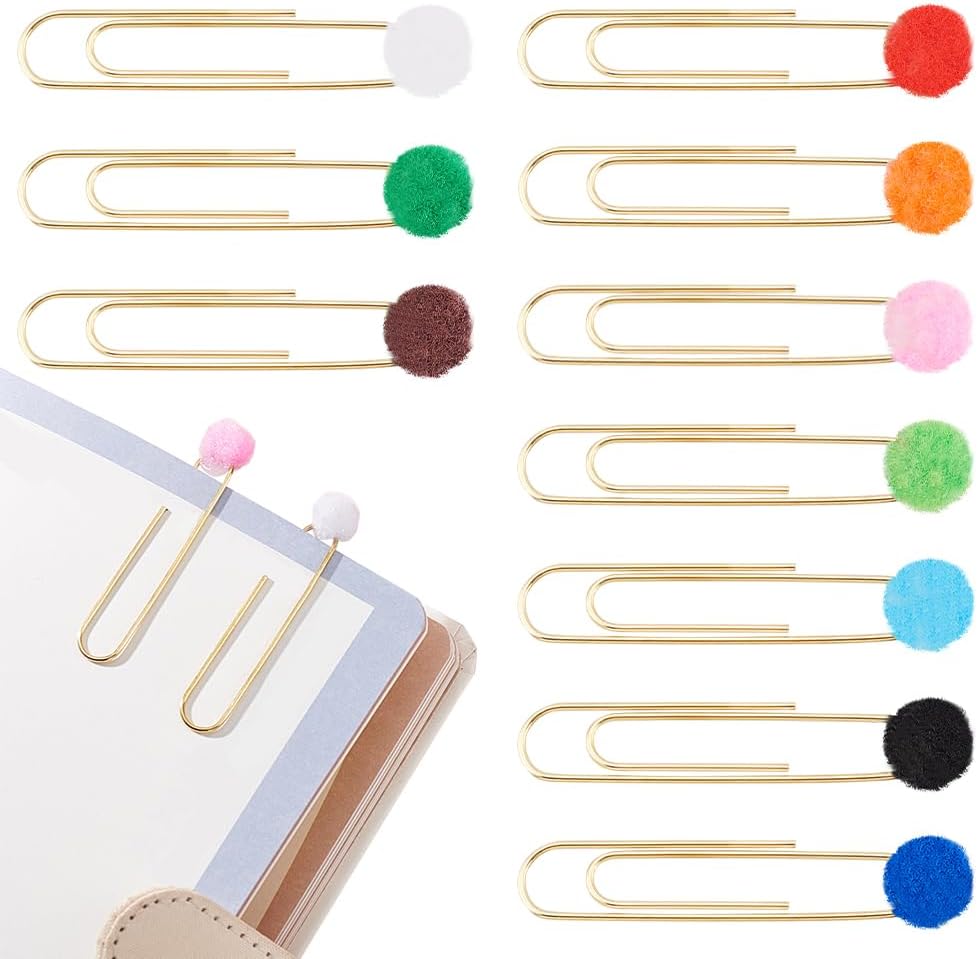 10Pcs Colorful Bookmark Marking Clips Cute Funny Paper Clips with Pom ...