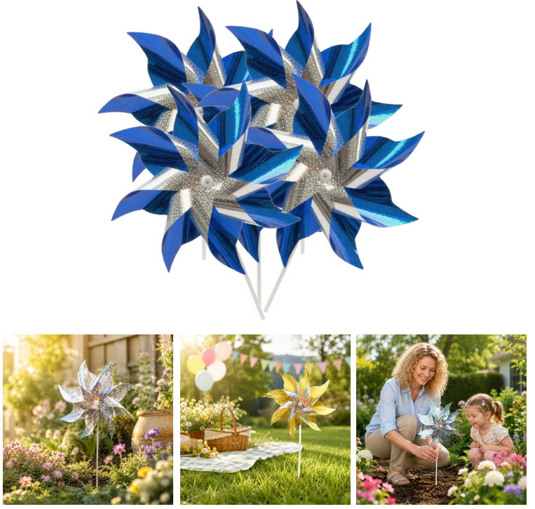 10Pcs Colorful Reflective Pinwheel Wind Spinners, Bird Scare Garden ...