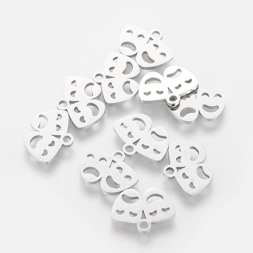 10Pcs Comedy Tragedy Face Pendants 201 Stainless Steel Mardi Gras ...