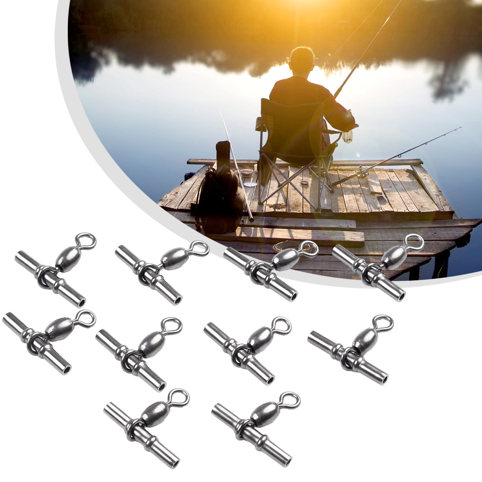 10Pcs/Connector Bearing Crimp Swivels Cross Line Fishing Waggler Float ...