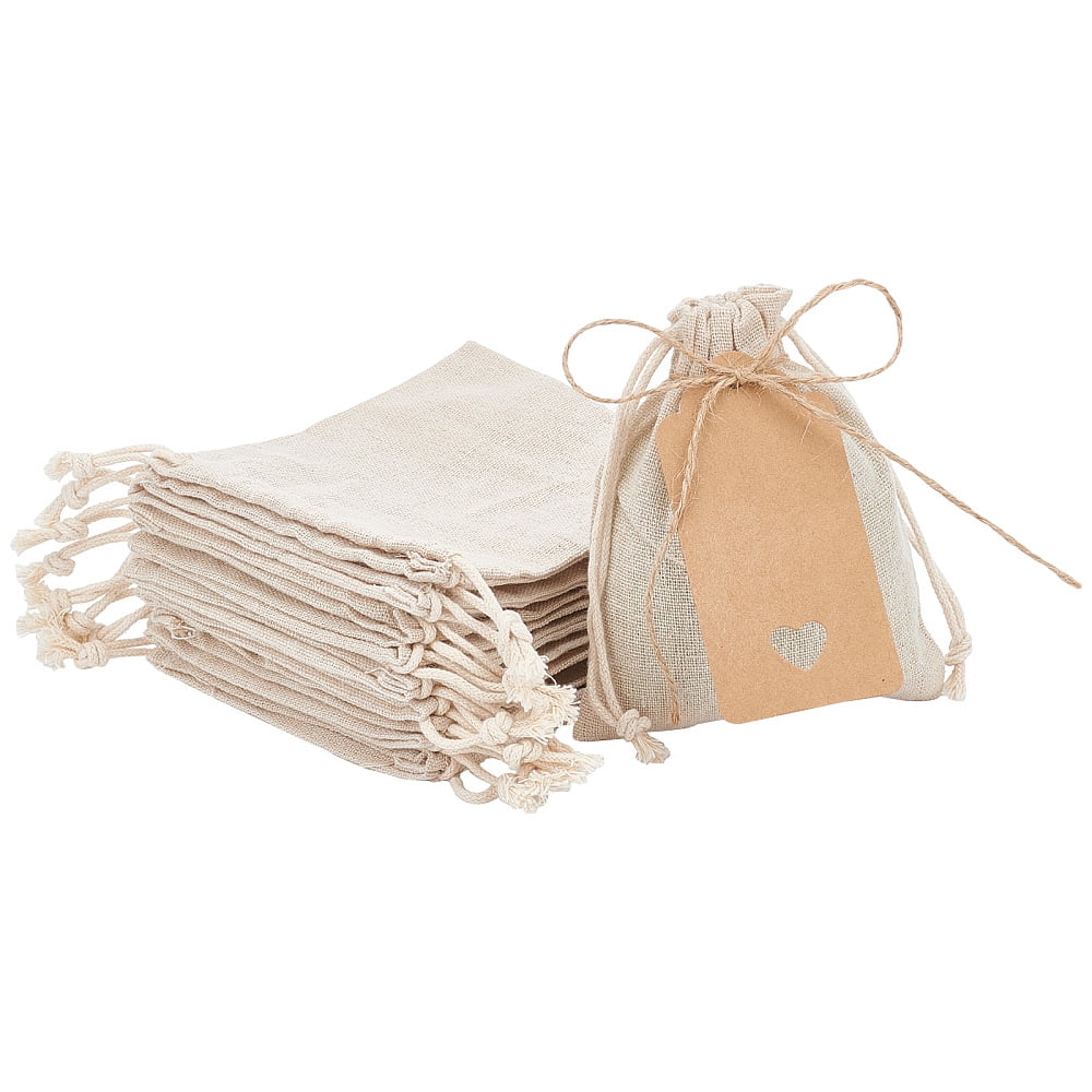 10Pcs Cotton Packing Pouches Drawstring Bags with Jute Cords and Kraft ...
