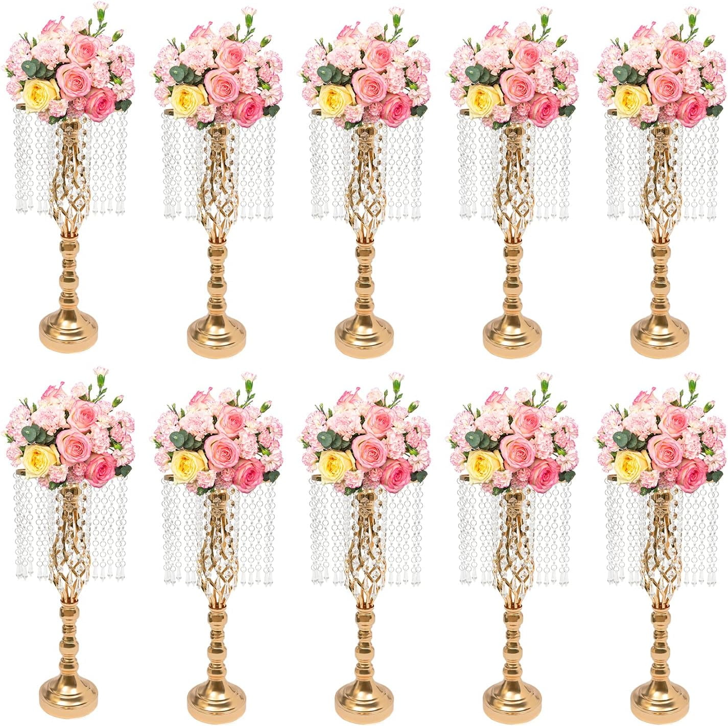 10Pcs Crystal Flower Vase Stand, 19.3'' Tall Crystal Stands Wedding ...