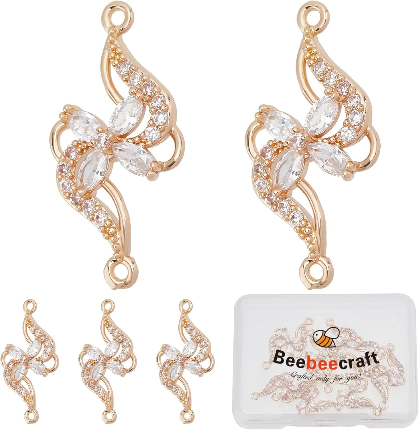 10Pcs Cubic Zirconia Links Gold Flower Connectors Charms Floral ...