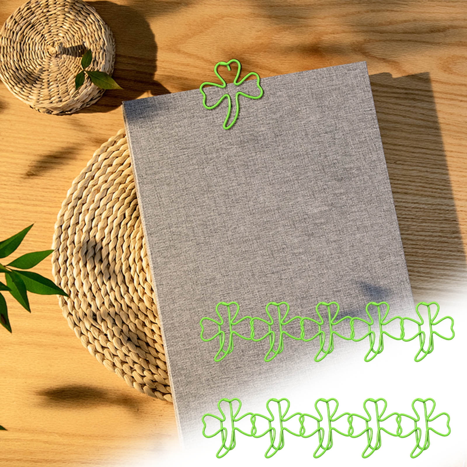 10Pcs Cute Trefoil Paperclips, Creative Green Leaf Bookmark Clips ...