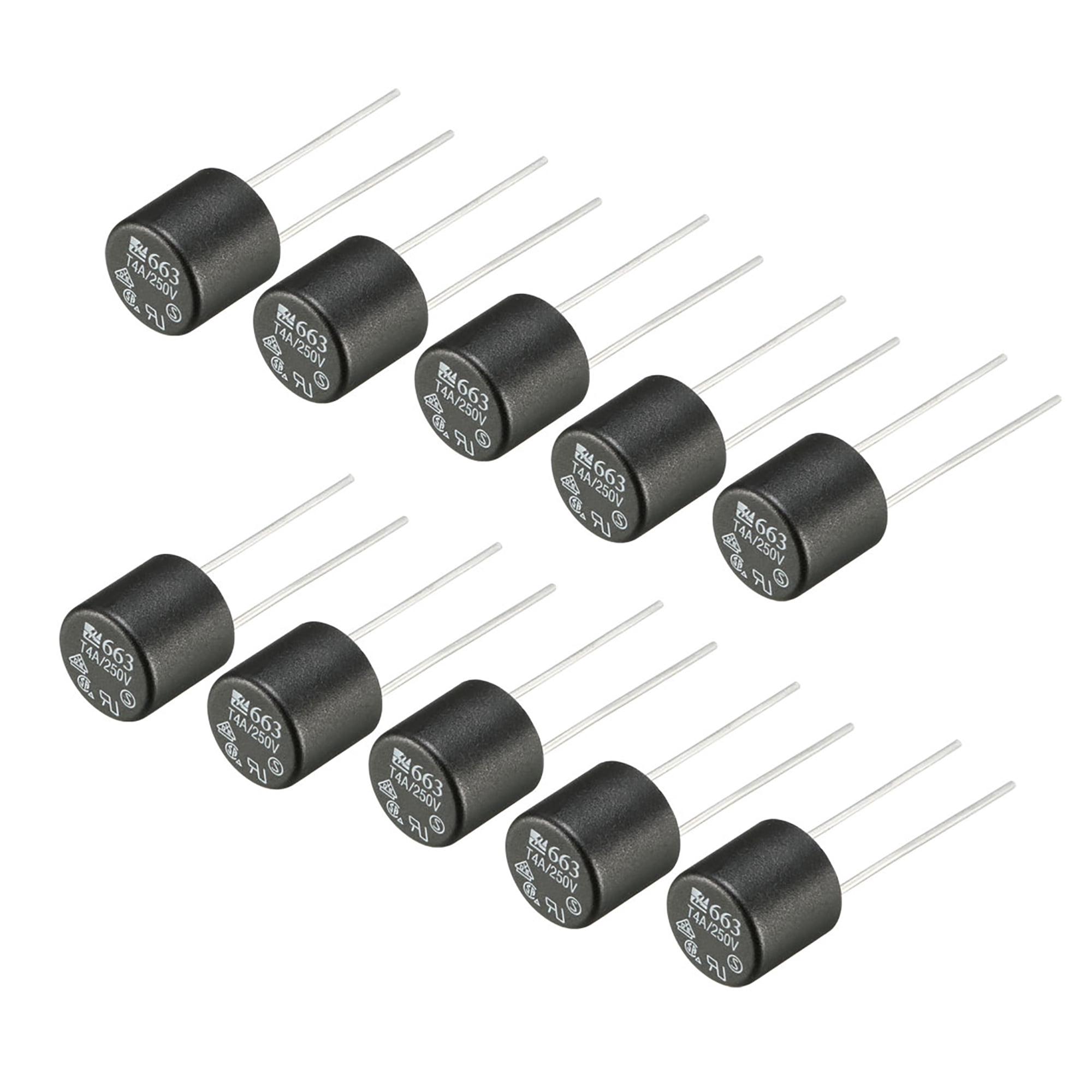 10Pcs DIP Mounted Cylinder Slow Blow Micro Fuse T4A 4A 250V Black ...