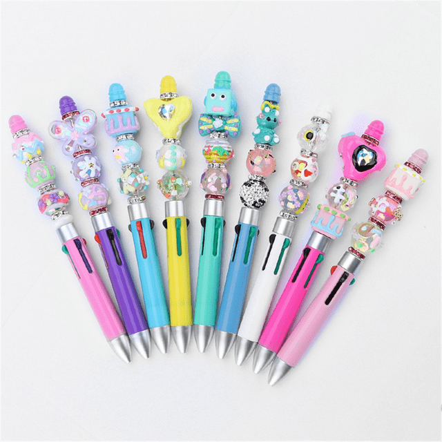 10Pcs DIY Business Four Color Refill Beaded Pen Cute Beadable Ballpoint ...