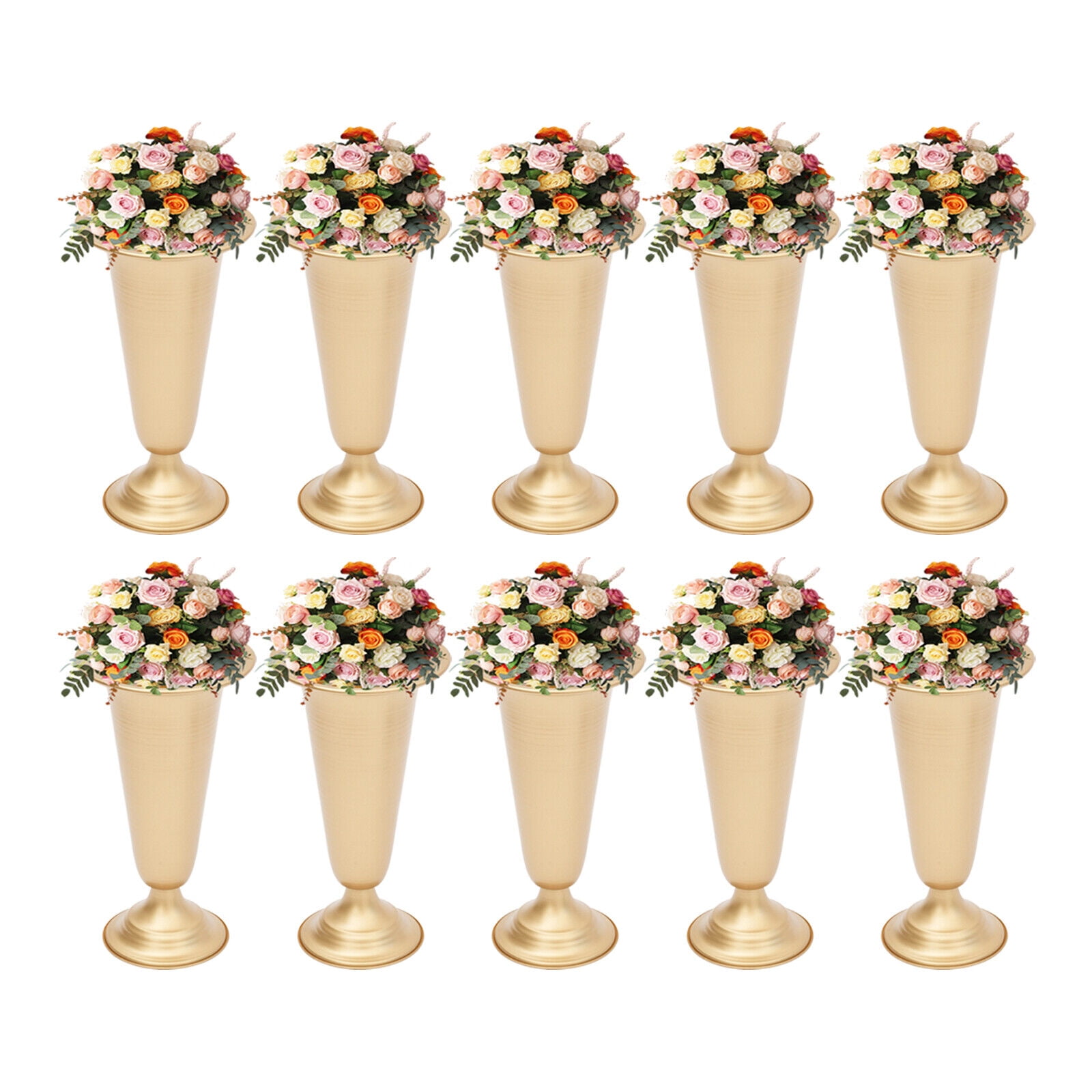 10Pcs DIY Metal Wedding Flower Trumpet Vase, Gold Trumpet Vase Planter ...