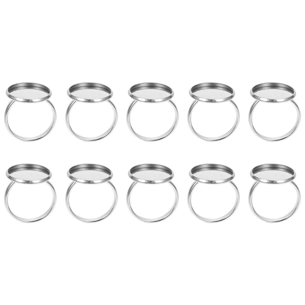 10Pcs DIY Stainless Steel Ring Bases with Finger Rings Bottom Trays and ...