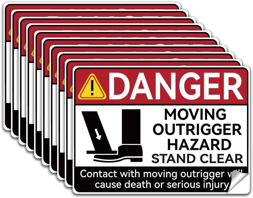 10Pcs Danger Moving Outrigger Warning Label Decal Sticker PVC Hazard ...