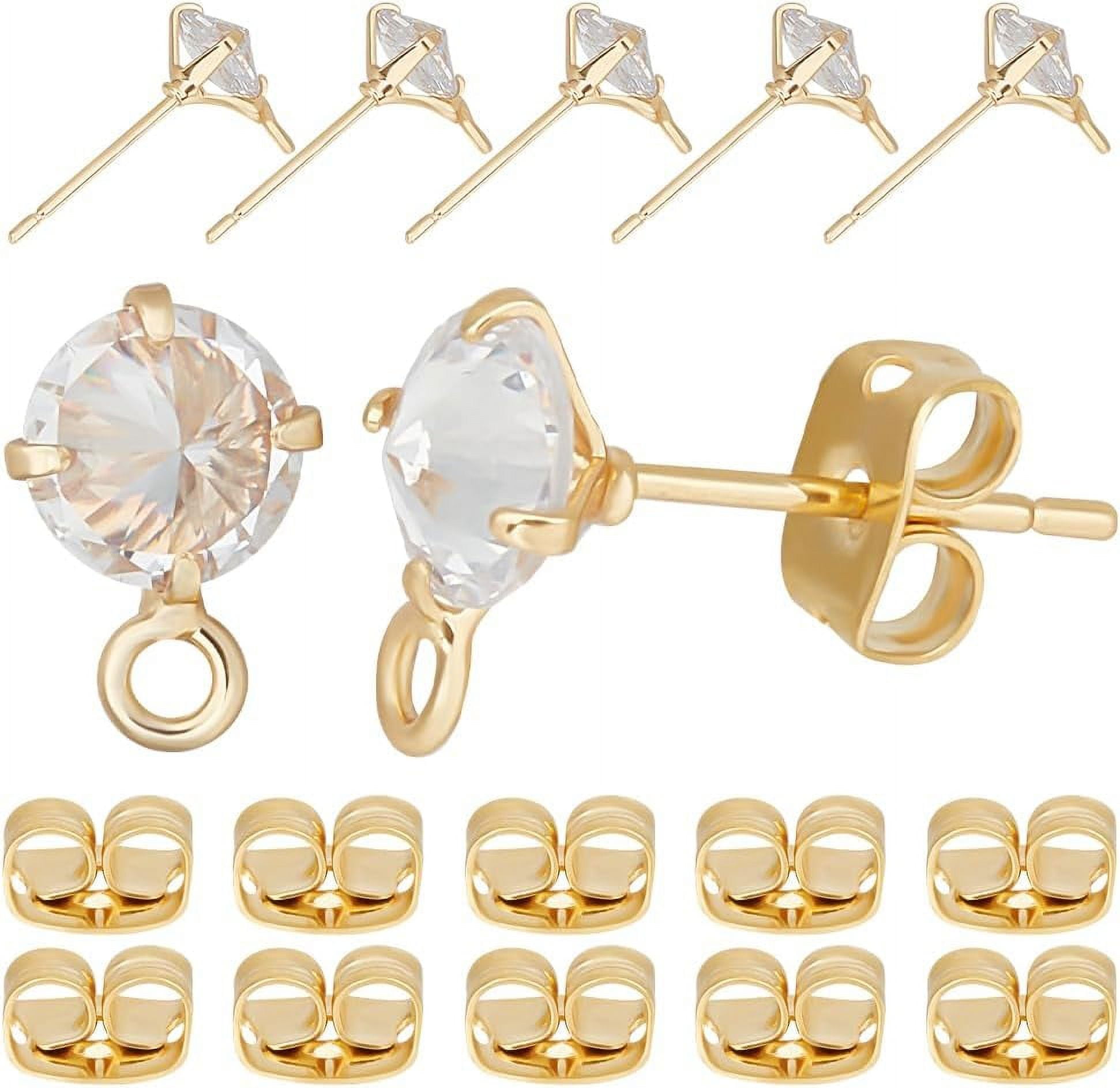 10Pcs Diamond Shape Brass Stud Earring Findings with Cubic Zirconia ...